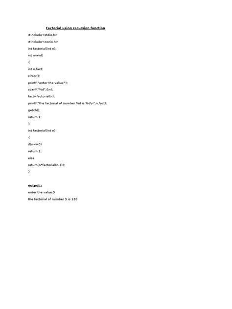 Factorial Using Recursion Function Pdf