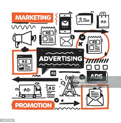 광고 객체 및 요소 벡터 낙서 일러스트 컬렉션입니다 손으로 그린 아이콘 세트 또는 배너 템플릿 간판에 대한 스톡 벡터 아트 및 기타 이미지 Istock