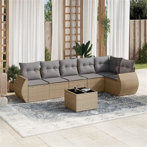 7 Piece Garden Sofa Set With Cushions Poly Rattan Vidaxl Big W