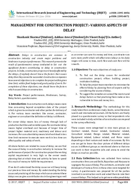 Pdf Irjet Management For Construction Project Various Aspects Of Delay