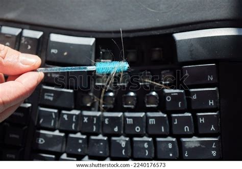 Male Hand Cleans Dirty Keyboard Without Stock Photo Shutterstock