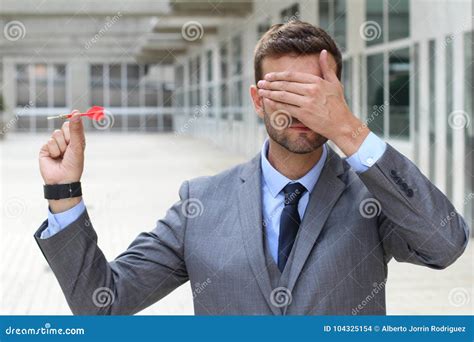 Blind Businessman Holding A Dart Stock Photo Image Of Marketing Lost 104325154