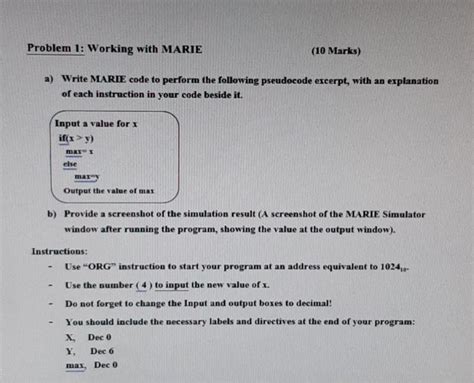 Solved A Write Marie Code To Perform The Following