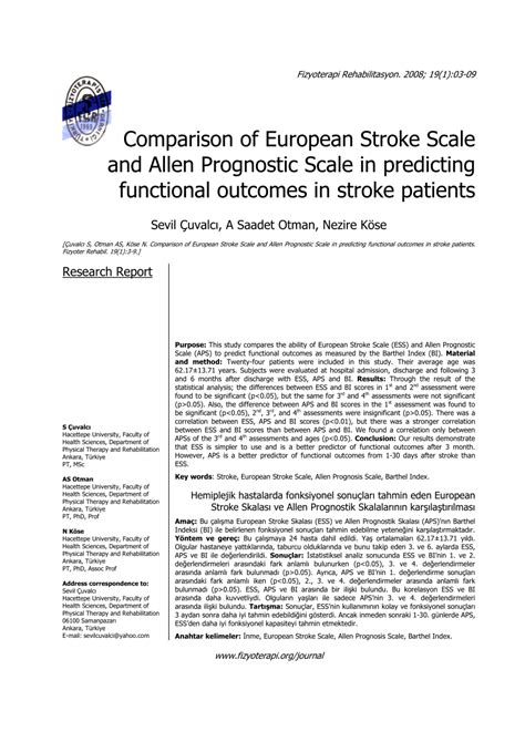 Pdf Comparison Of European Stroke Scale And Allen Prognostic Scale In