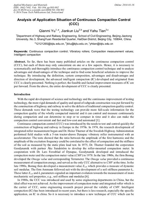 Analysis Of Application Situation Of Continuous Compaction Control Ccc