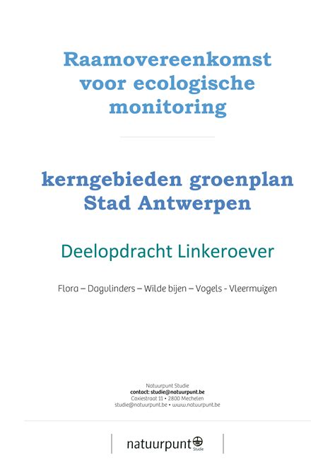 Ecologische Monitoring Groenplan Stad Antwerpen Linkeroever Natuurpunt