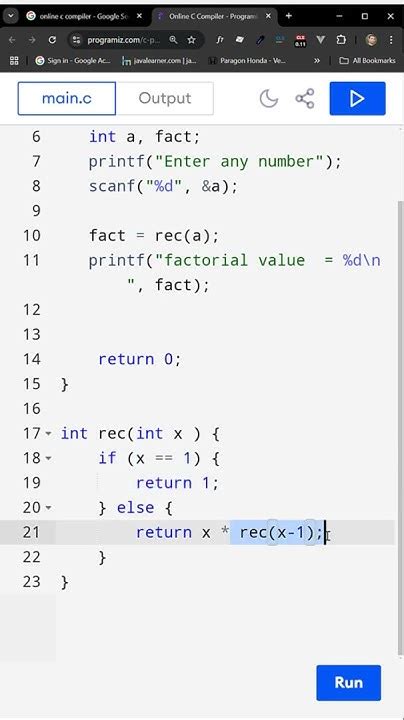 Factorial Example Demonstrating The Recursion Concept In C Language Youtube
