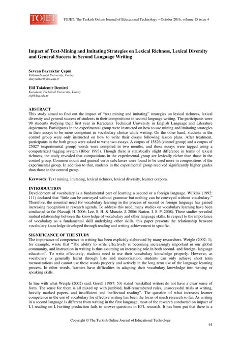 Pdf Impact Of Text Mining And Imitating Strategies On Lexical