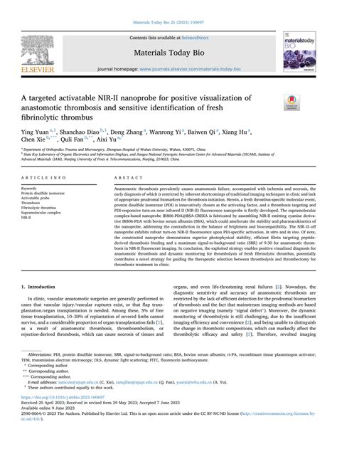 Pdf A Targeted Activatable Nir Ii Nanoprobe For Positive
