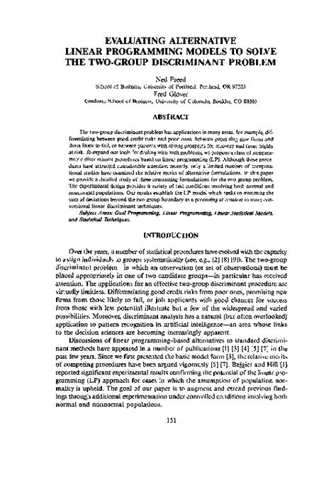 Pdf Evaluating Alternative Linear Programming Models To Solve The Two