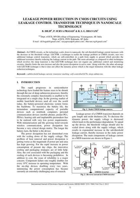 Pdf Leakage Power Reduction In Cmos Circuits Using Leakage Control