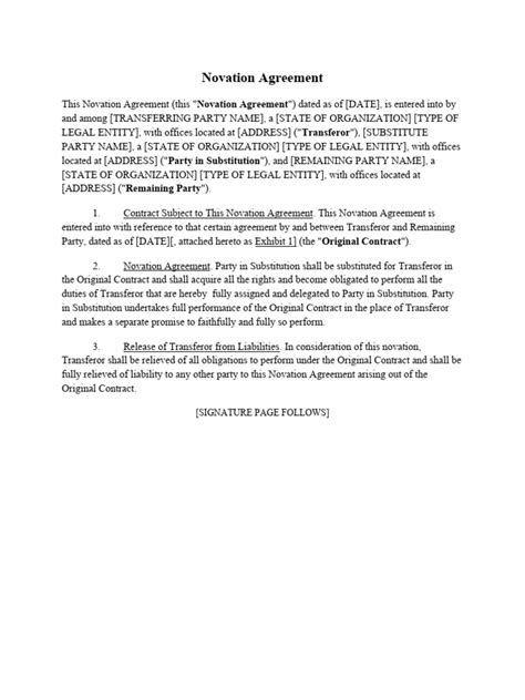 Novation Agreement Template Pdf Legal Concepts Justice