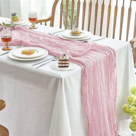 Ivapupu 6 Pcs Cheesecloth Table Runner 10ft Pink Boho