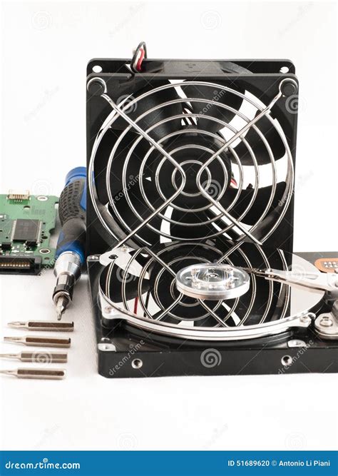 Details Of Hard Disk Drive Open And A Fan Stock Photo Image Of Readwrite Gigabyte 51689620