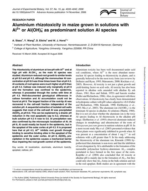 Pdf Aluminium Rhizotoxicity In Maize Grown In Solutions With Al3 Or