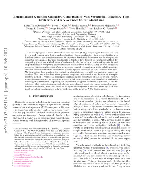 Pdf Benchmarking Quantum Chemistry Computations With Variational Imaginary Time Evolution