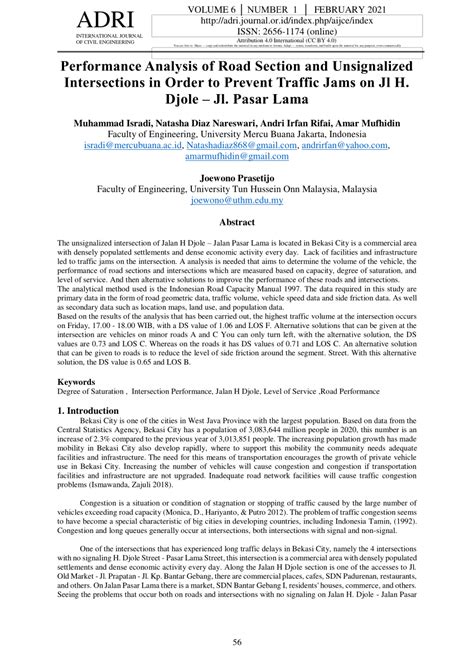Pdf Performance Analysis Of Road Section And Unsignalized