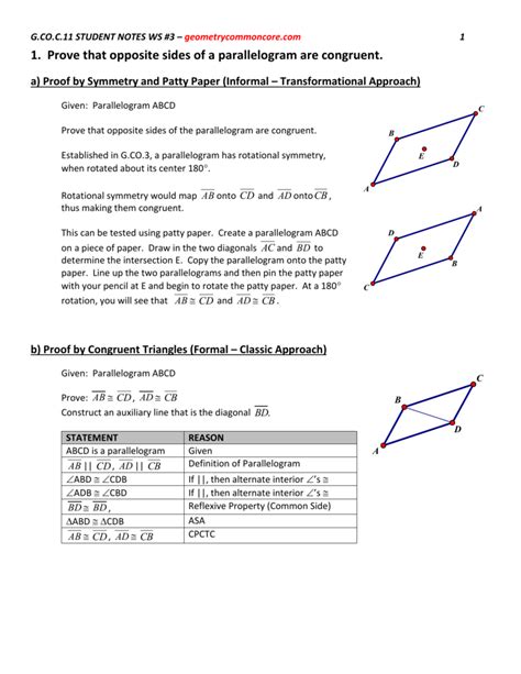 1 Prove That Opposite Sides Of A Parallelogram Are Congruent A