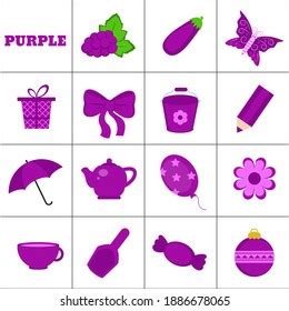 Learn Color Purple Objects Education Set Stock Vector Royalty Free