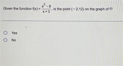 Solved Given the function f(x)=x+3x2−8, is the point (−2,12) | Chegg.com
