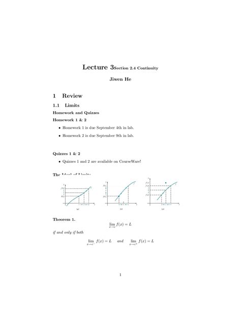 Four Basic Properties Of Limits Assignment 1 Math 1431 Docsity