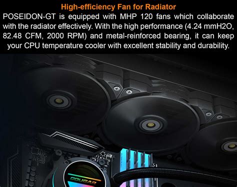 Cougar Poseidon GT 360 ARGB AIO Liquid CPU Cooler, 2000 RPM PWM Fans, 4 ...