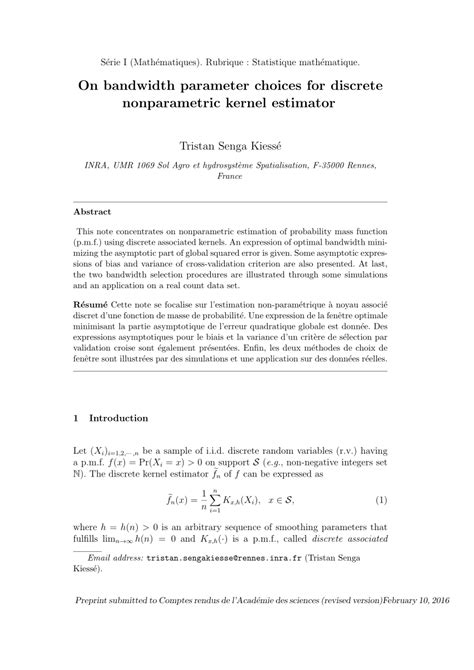 Pdf On Bandwidth Parameter Choices For Discrete Nonparametric Kernel