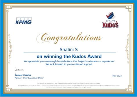 shalini selvam on linkedin kpmg kgs kpmg awards kudos