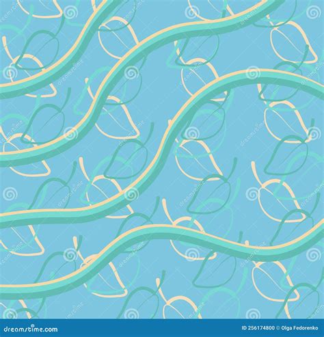 Vector Color Hand Drawing Abstract Waves On A Sea Background With Leaves Stock Vector