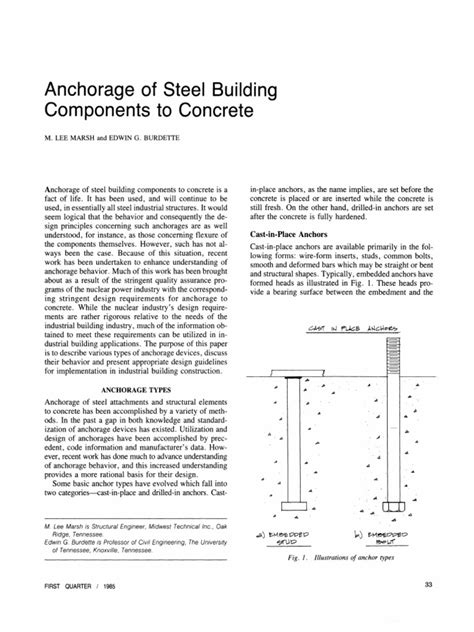 Anchorage Of Steel Building Components To Concrete Lee Marsh Journal Pdf Strength Of