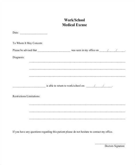 Work Excuse Letter Template School Medical And Exercise Form
