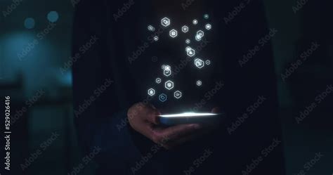 Futuristic Phone Hologram For Networking Communication Web And Internet App With Ai Icons Man