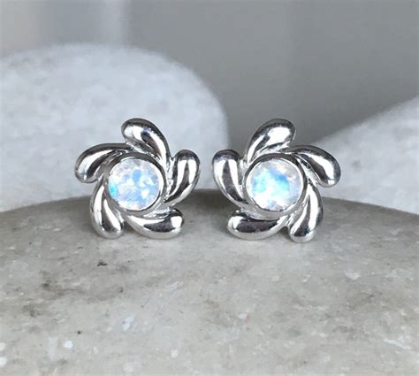 Floral Round Moonstone Earring Boho Flower Moonstone Earring Rainbow