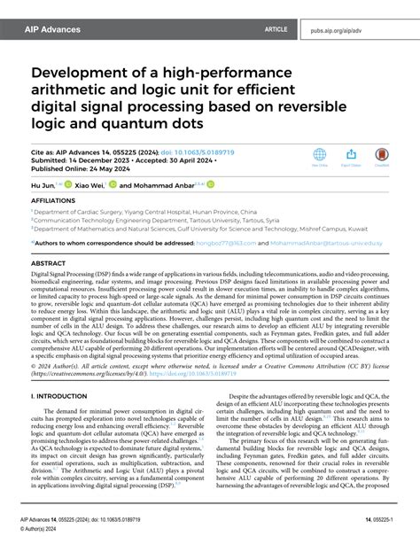 Pdf Development Of A High Performance Arithmetic And Logic Unit For Efficient Digital Signal
