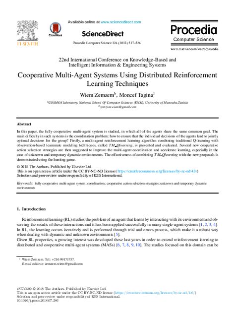 pdf cooperative multi agent systems using distributed reinforcement