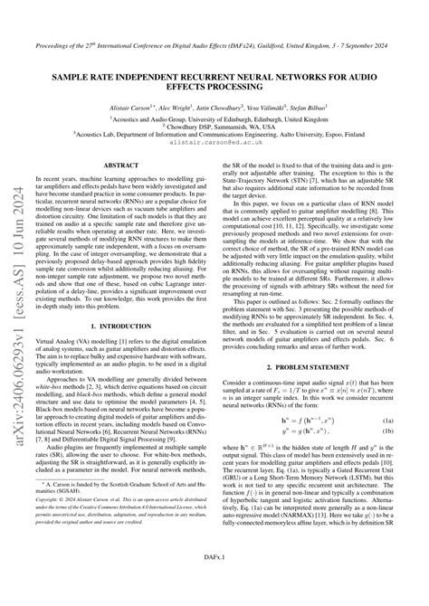 Pdf Sample Rate Independent Recurrent Neural Networks For Audio Effects Processing