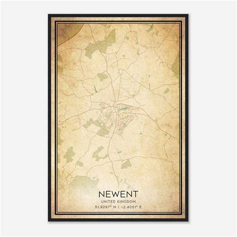 Vintage Newent United Kingdom Map Poster Newent City Road Wall Art