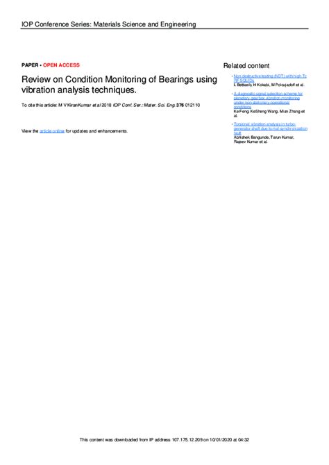 Pdf Review On Condition Monitoring Of Bearings Using Vibration Analysis Techniques