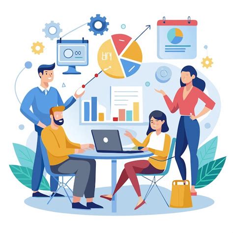 Team Collaborates On Data Analysis With Charts Graphs Premium Ai Generated Vector