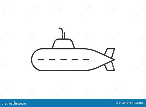 Submarine Line Icon Warship Transport Symbol Underwater Boat Vector Sign On White Background