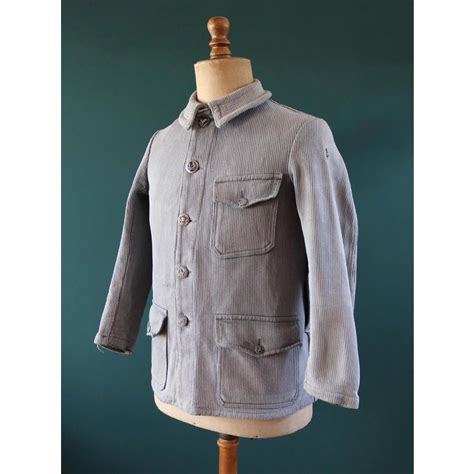 Vintage 1960s French Hunting Jacket Velours Cotele Workwear Coutil Pique 40” Chest