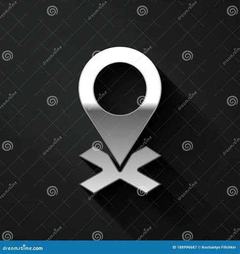 Silver Map Pin Icon Isolated On Black Background Navigation Pointer Location Map Gps