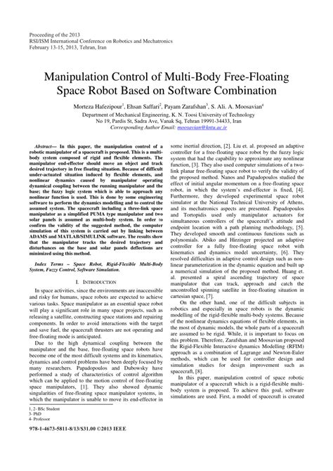 Pdf Manipulation Control Of Multi Body Free Floating Space Robot