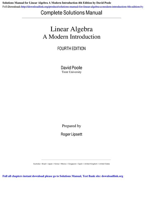 Solutions Manual For Linear Algebra A Modern Introduction 4th Edition By David Poole Nursing
