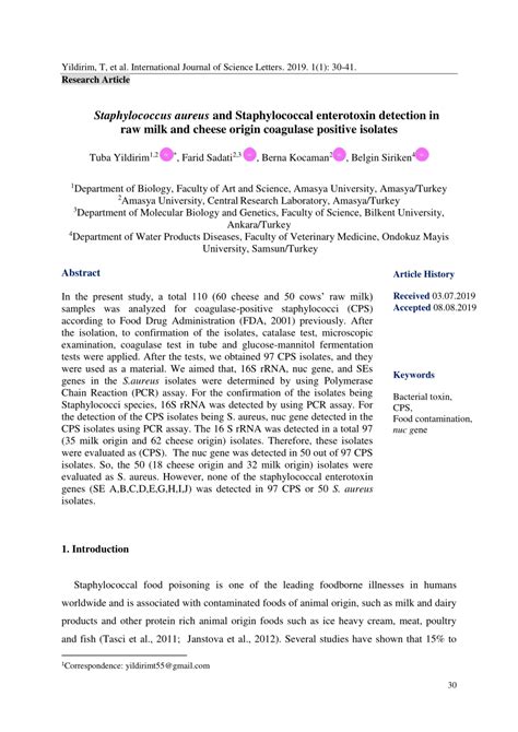 Pdf Staphylococcus Aureus And Staphylococcal Enterotoxin Detection In Raw Milk And Cheese