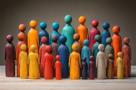 Colorful Wooden Figures Representing Diverse People Stand Together Diversity Concept