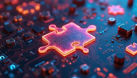 Illustration Presents Glowing Puzzle Piece On Electronic Circuit Board