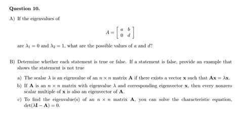 If The Eigenvalues Of A A B 0 D Are Lambda1