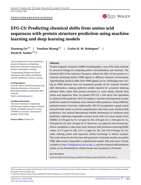 Pdf Efg‐cs Predicting Chemical Shifts From Amino Acid Sequences With Protein Structure