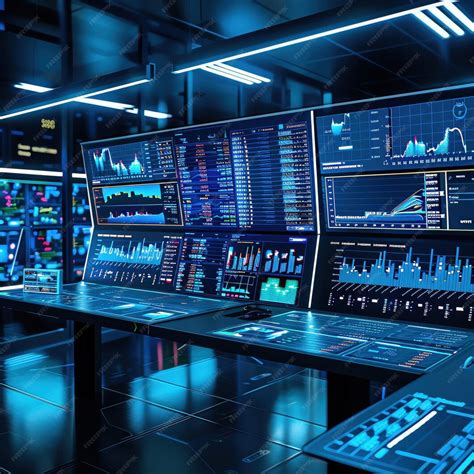 Modern Data Center With Multiple Screens Displaying Various Charts And Realtime Statistics